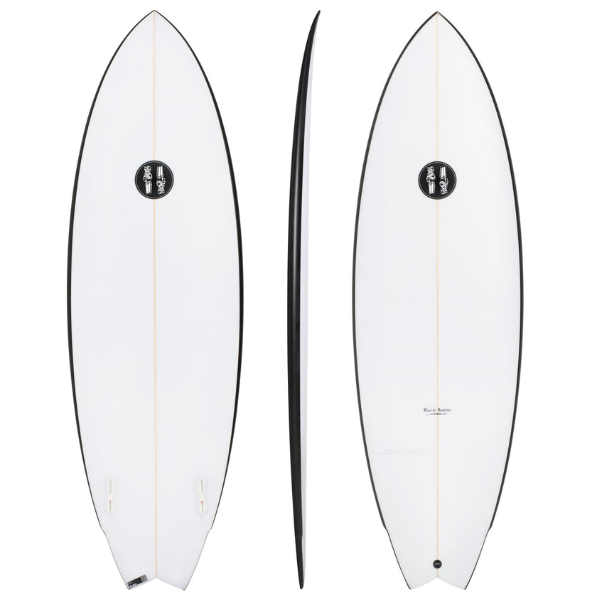 Black Baron 5'8" x 20 1/2" X 2 1/2" - 32.00L, Swallow, 2x FCS 2 Fin Bo ...