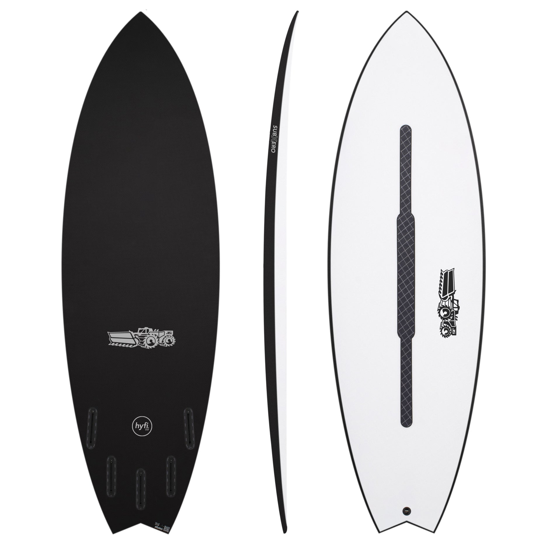 Sub Xero 5'9" x 20 3/4" X 2 3/4" - 35.30L, Swallow, 5x FCS 2 Fin Boxes ...